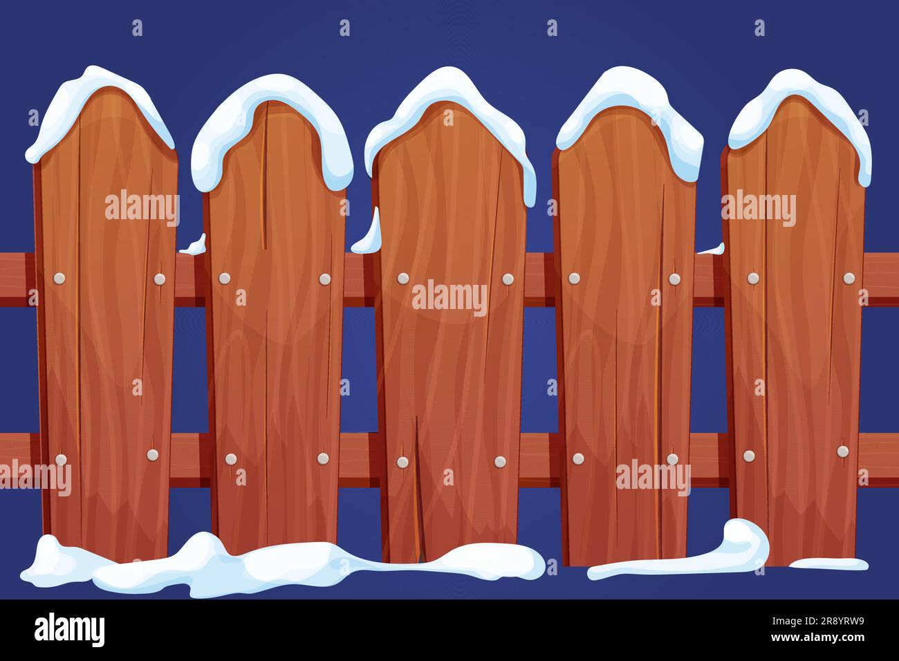 Wooden fence with snow barrier construction in cartoon style isolated ...