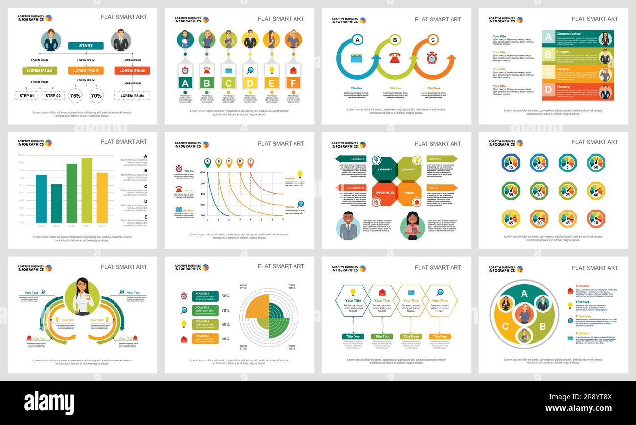 Colorful research and planning infographic charts set Stock Vector ...