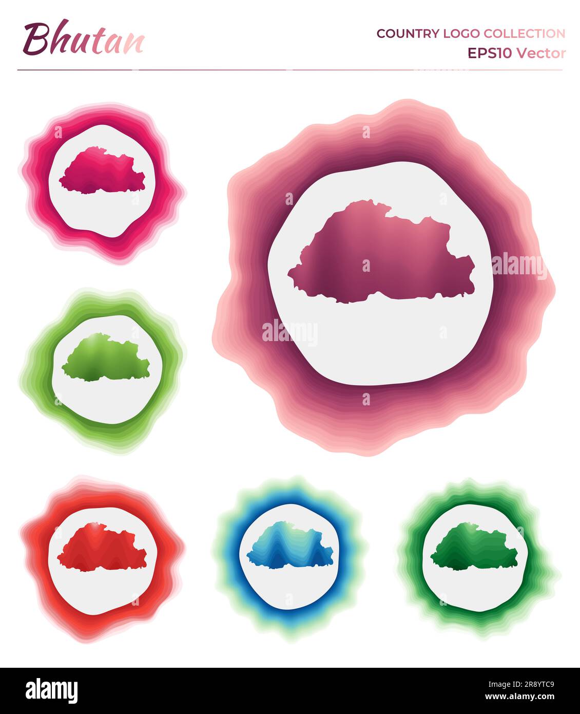 Bhutan logo collection. Colorful badge of the country. Layers around ...