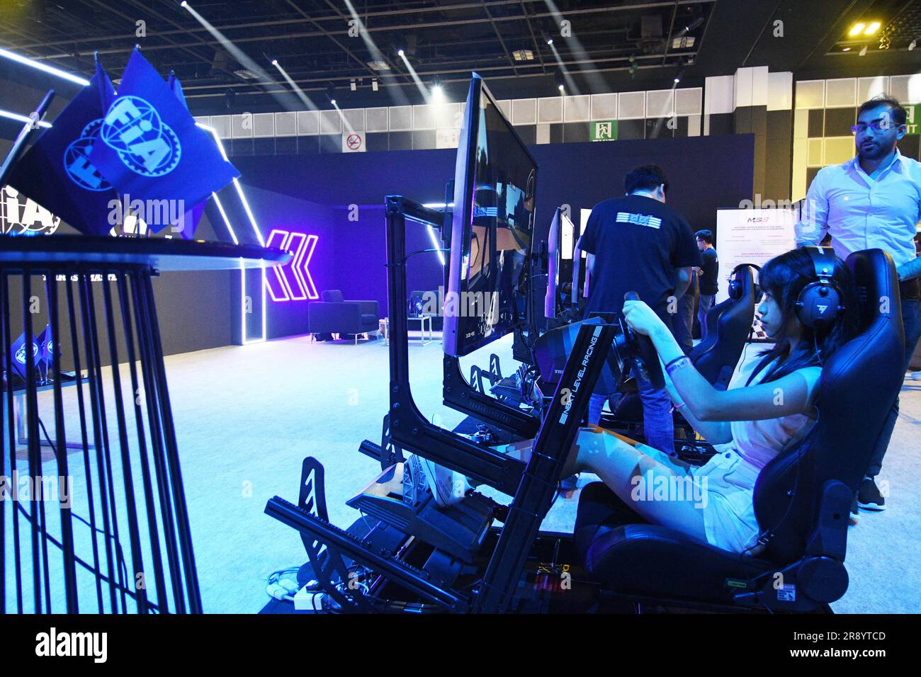 Singapore. 23rd June, 2023. People try out esport games on the first ...