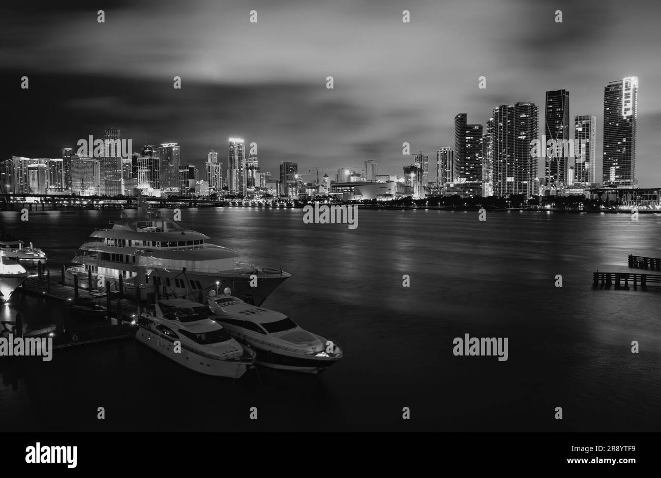 Miami skyline. Beautiful colorful city of Miami Florida skyline and bay ...