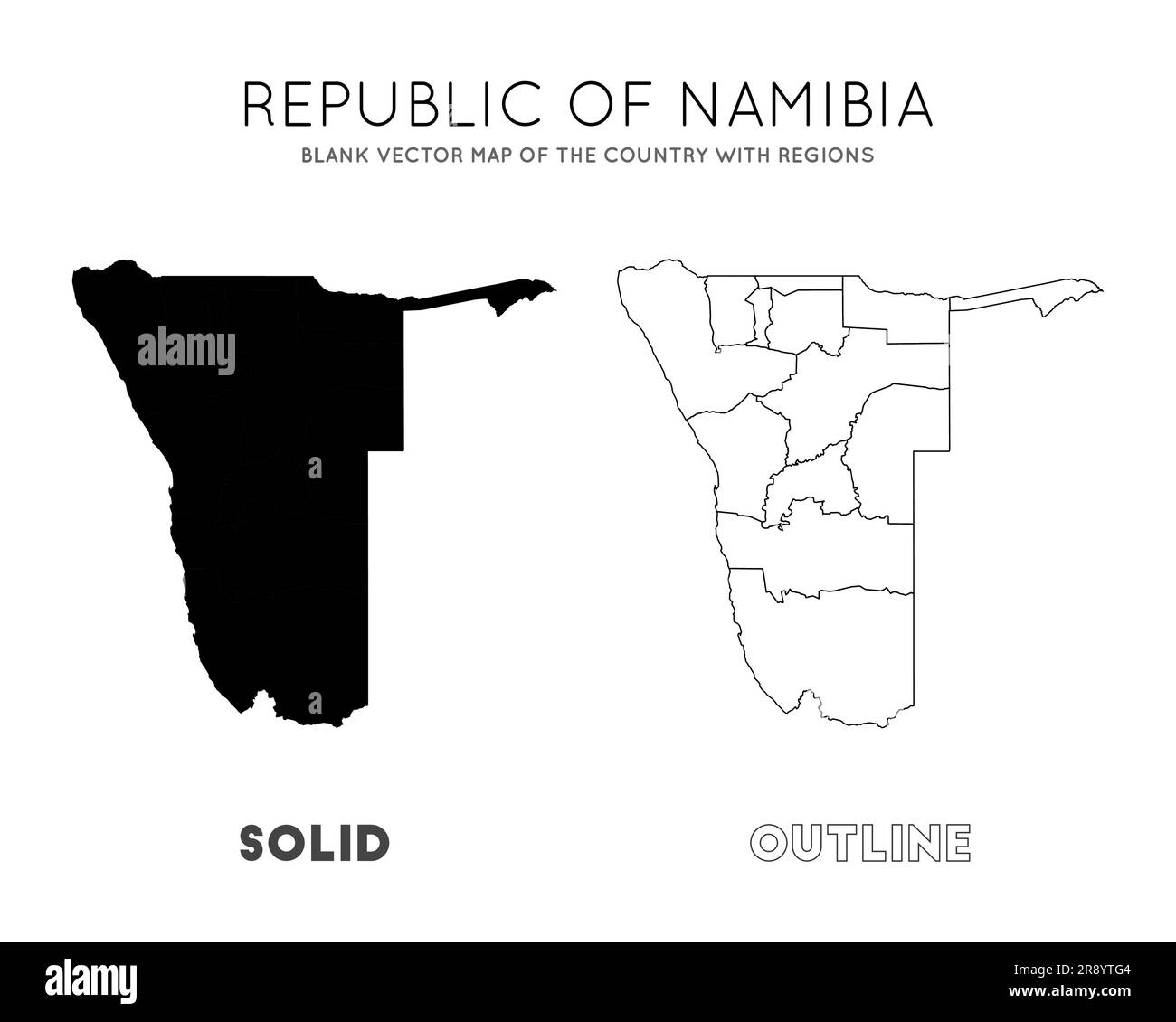 Namibia map. Blank vector map of the country with regions. Borders of Namibia for your ...