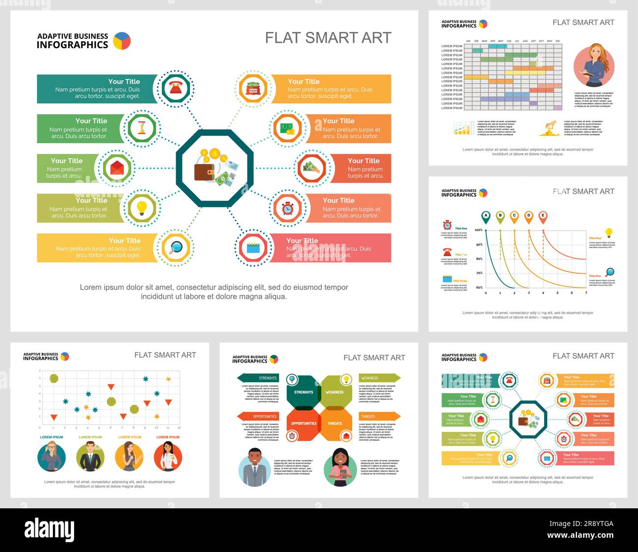 Colorful workflow or teamwork concept infographic charts set Stock ...