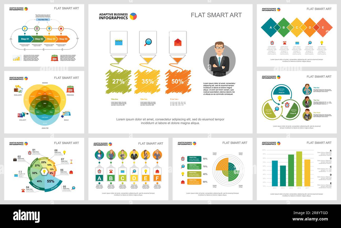 Colorful statistics or analysis concept infographic charts set Stock ...