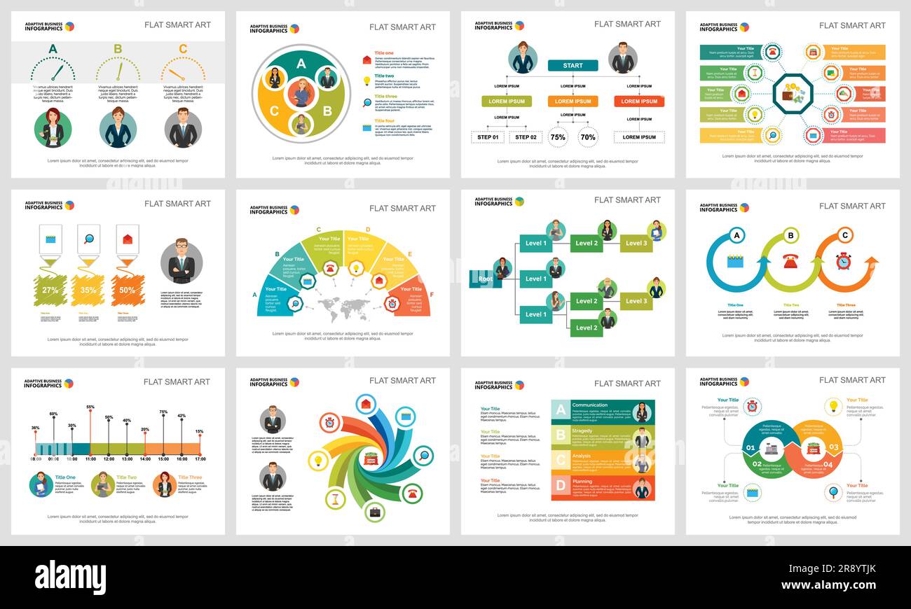 Colorful strategy charts set for presentation slide templates Stock ...