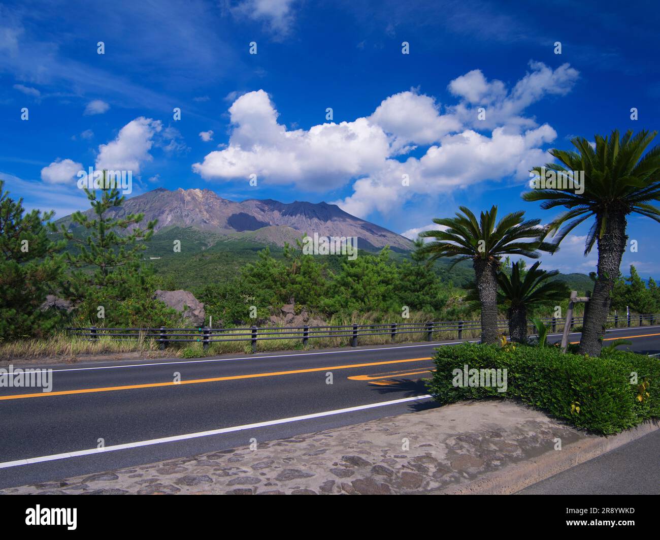 Lava road and Sakurajima Stock Photo - Alamy