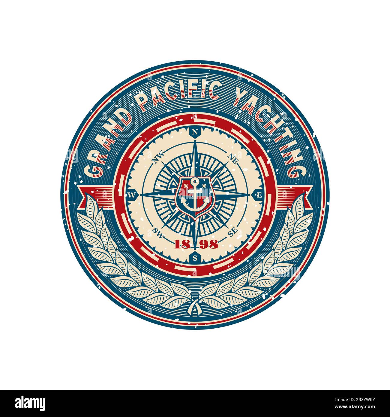 Yacht club retro patch, sea regatta grunge badge. Sea navigation round ...