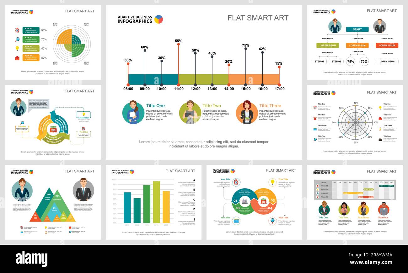 Colorful analytics or planning concept infographic charts set Stock ...