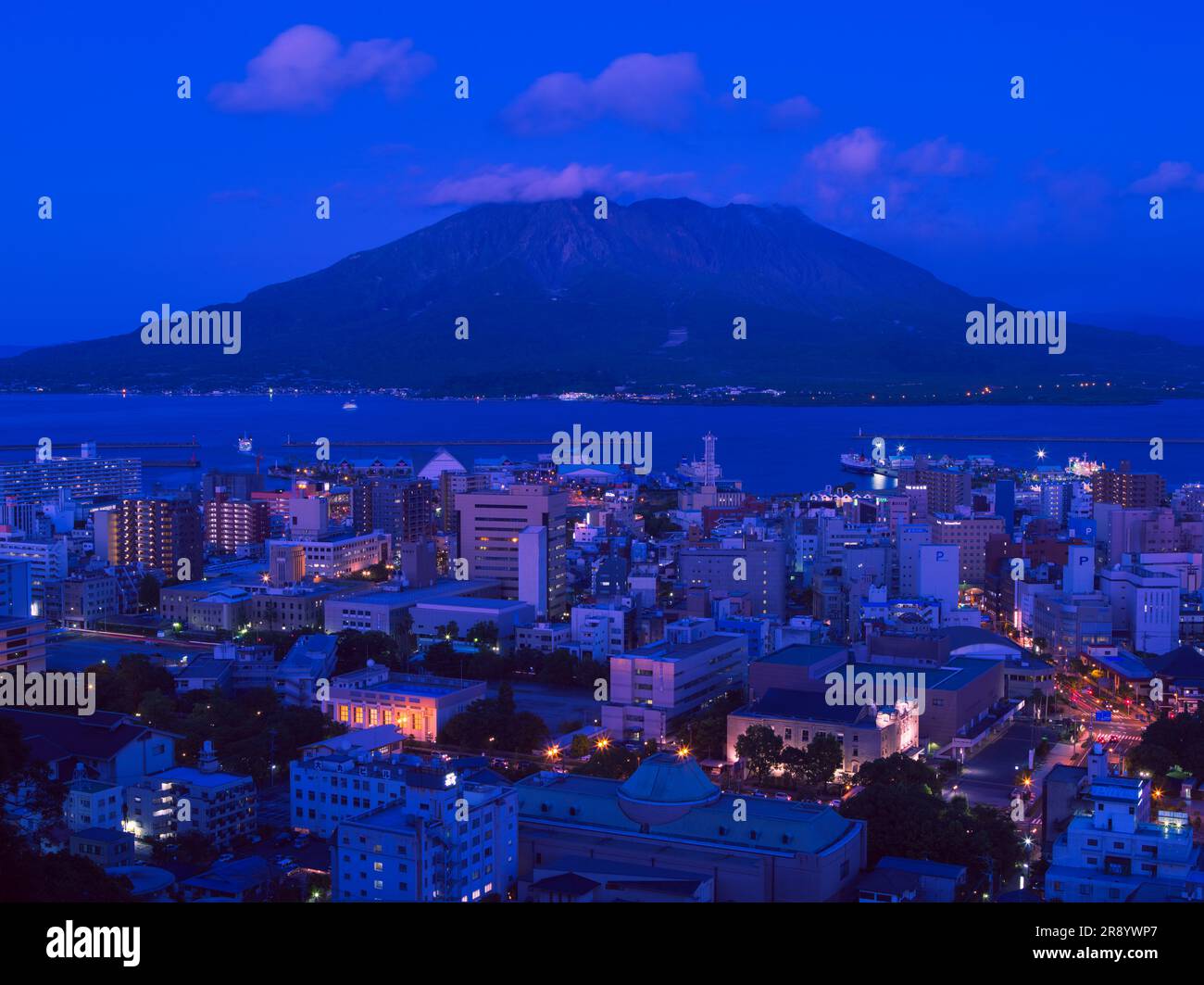 early evening view of Kagoshima city and Sakurajima Island from Mt ...