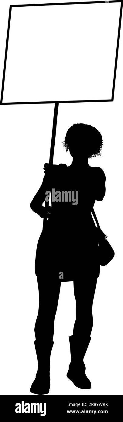 Protest Rally March Picket Sign Silhouette Person Stock Vector Image ...