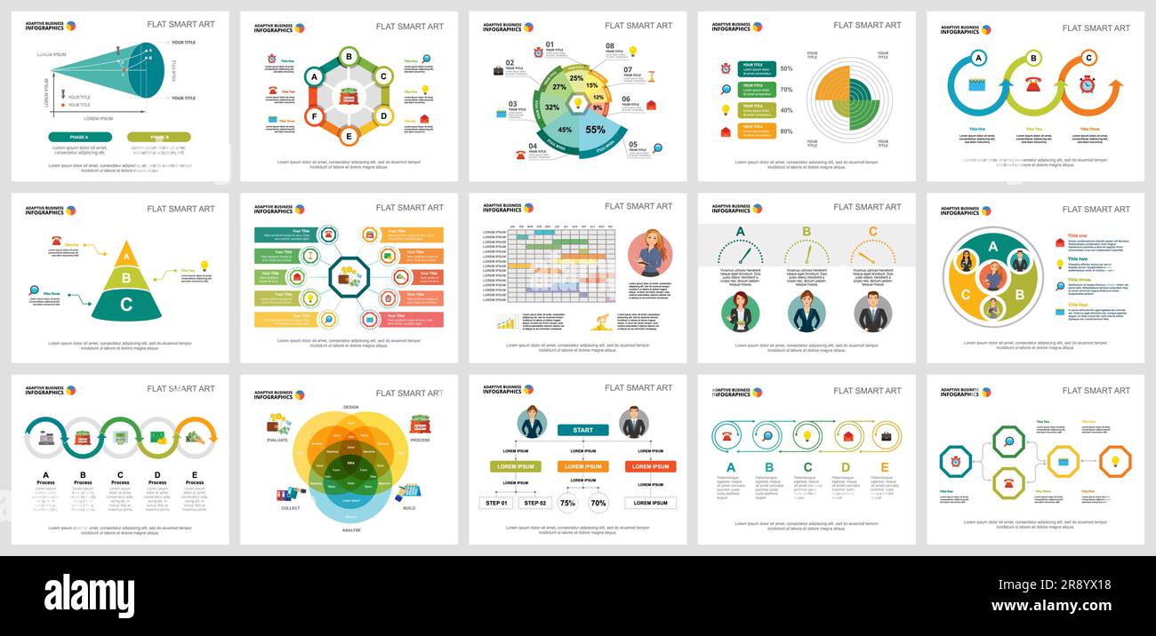 Colorful planning and strategy concept infographic charts set Stock ...
