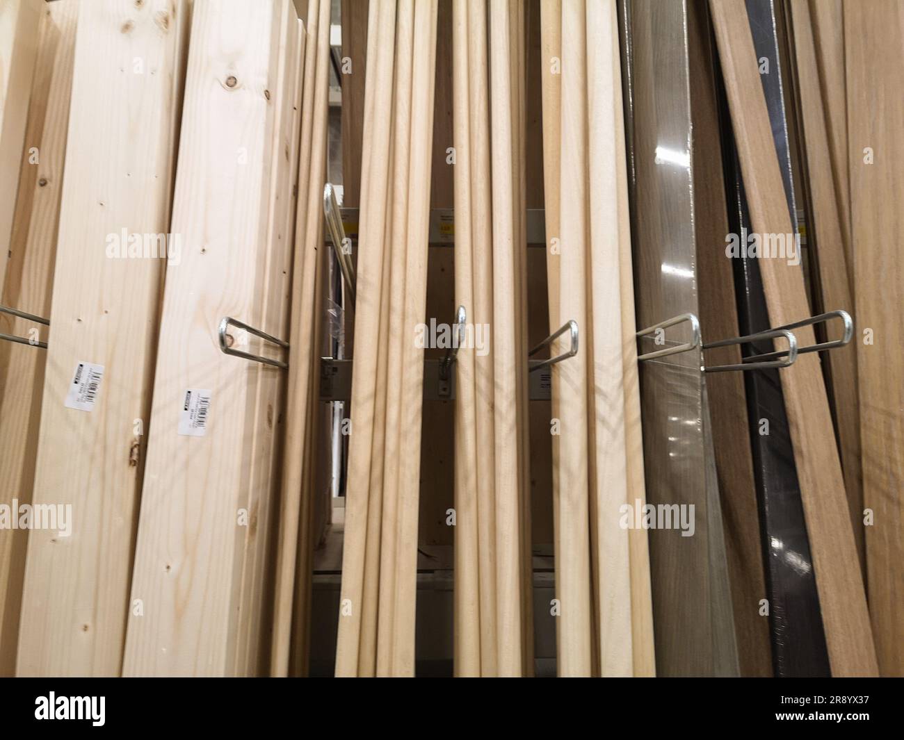 An arrangement of wooden boards of assorted sizes and shapes, organized ...