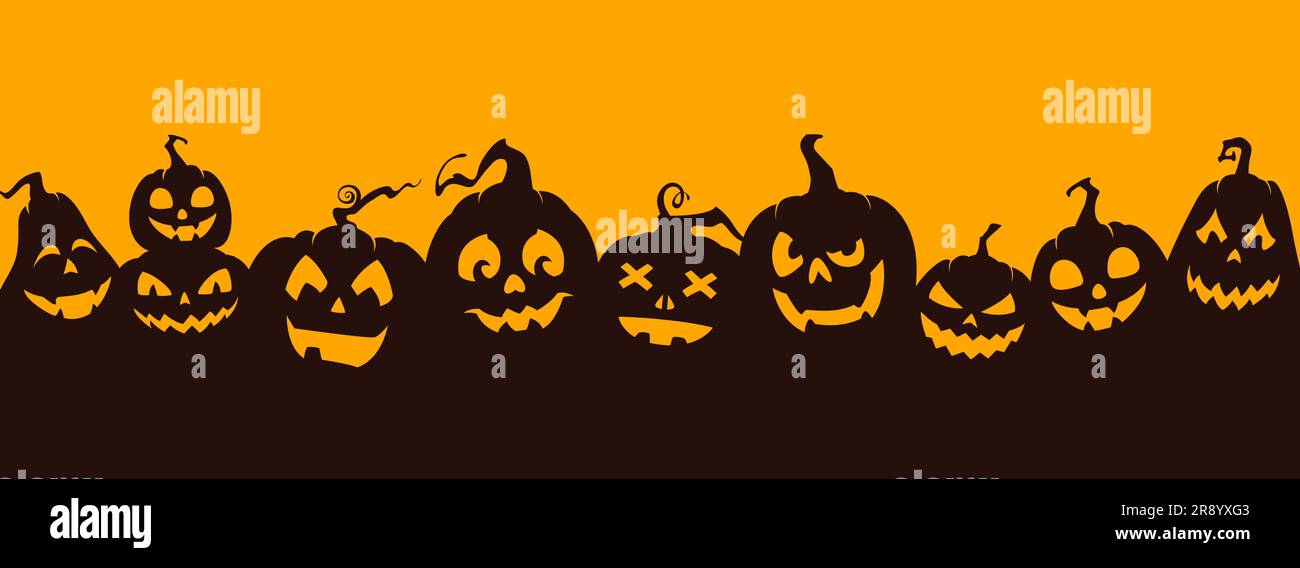 Halloween pumpkin silhouettes. Creepy Jack o lanterns, pumpkin carving ...