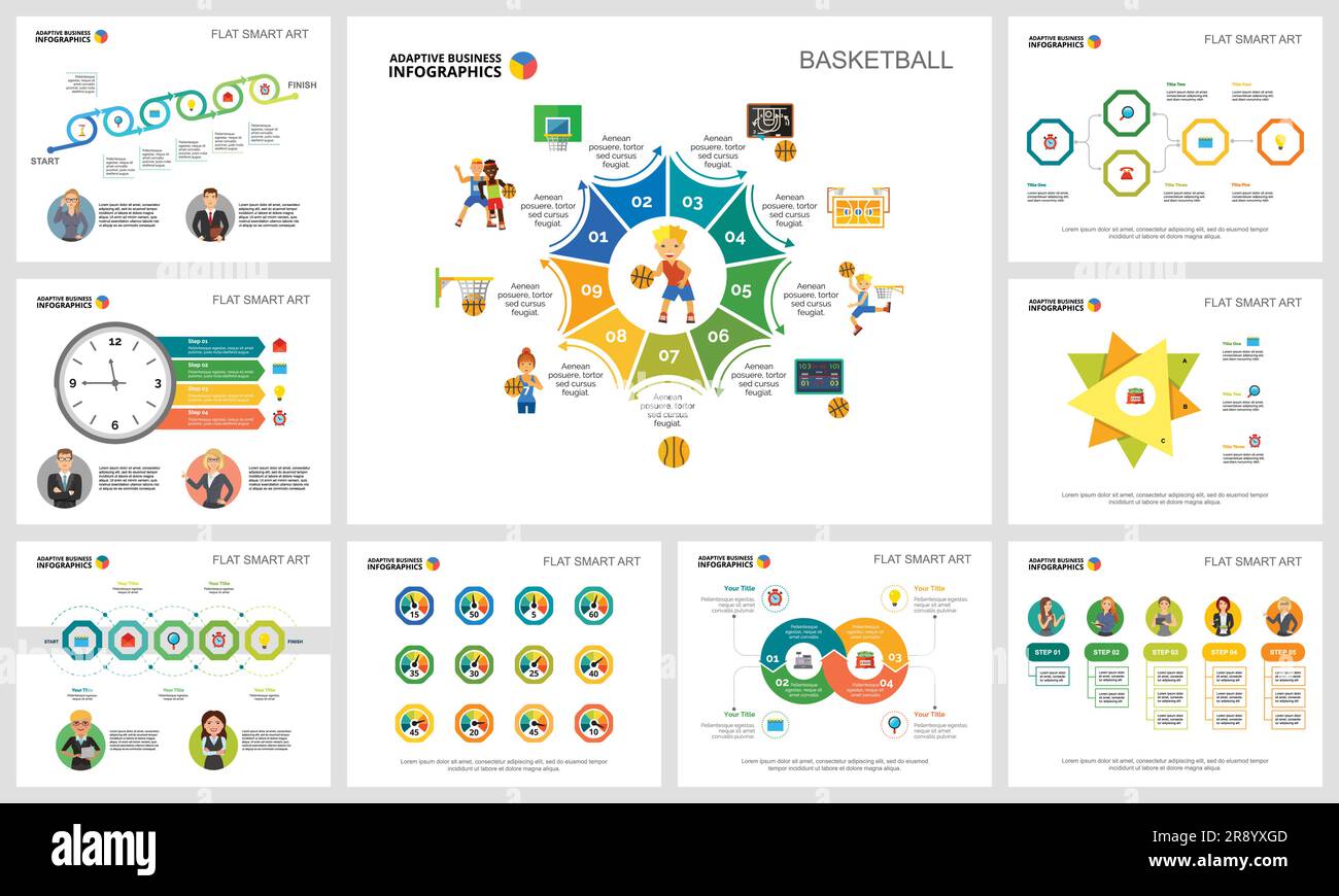 Colorful basketball or marketing concept infographic charts set Stock ...