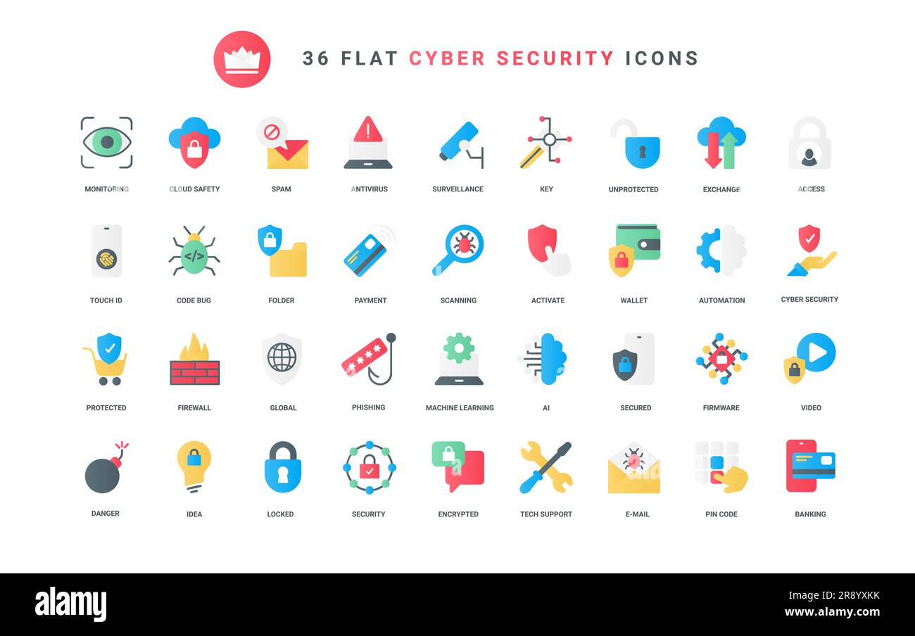 Cyber security trendy flat icons set. Data safety, secure access ...