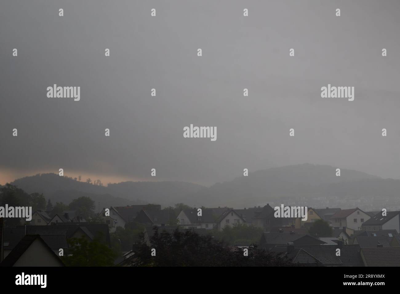 rooftops of a small village in Germany, rainy and stormy weather Stock ...