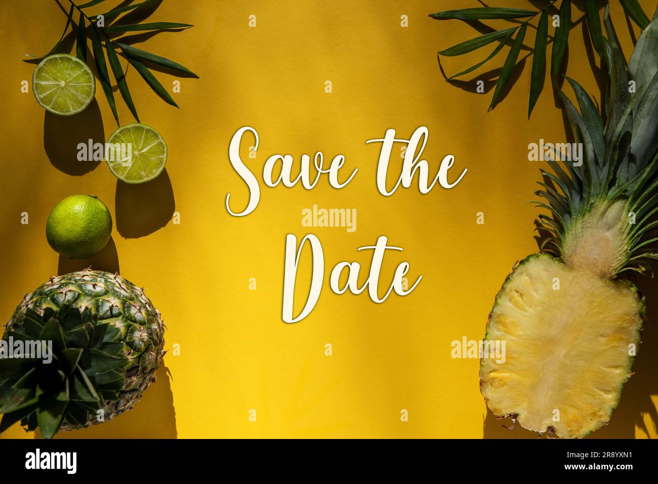 Yellow Flat Lay With English Text Save The Date. Yellow Summer ...