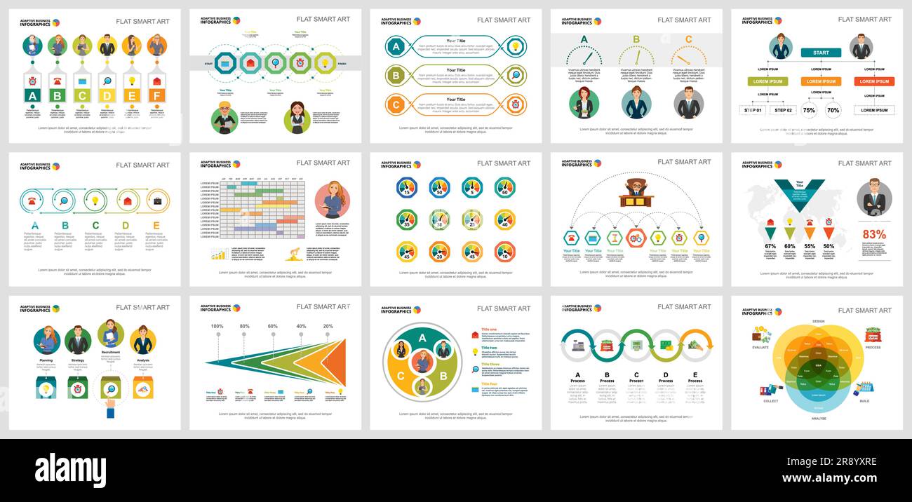 Colorful planning and marketing concept infographic charts set Stock ...