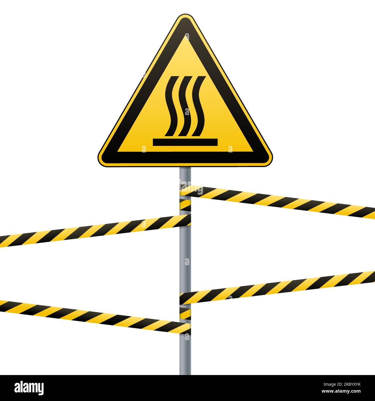 Safety sign. Beware of danger Hot surface. Barrier tape and sign on a ...