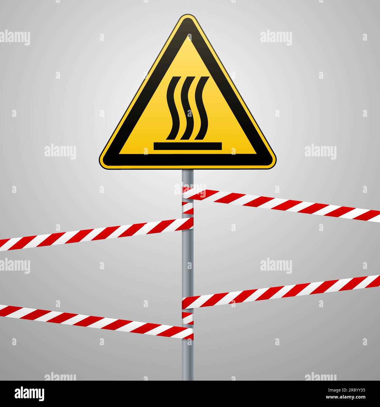 Safety sign. Caution - danger Hot surface. Barrier red and white tape ...