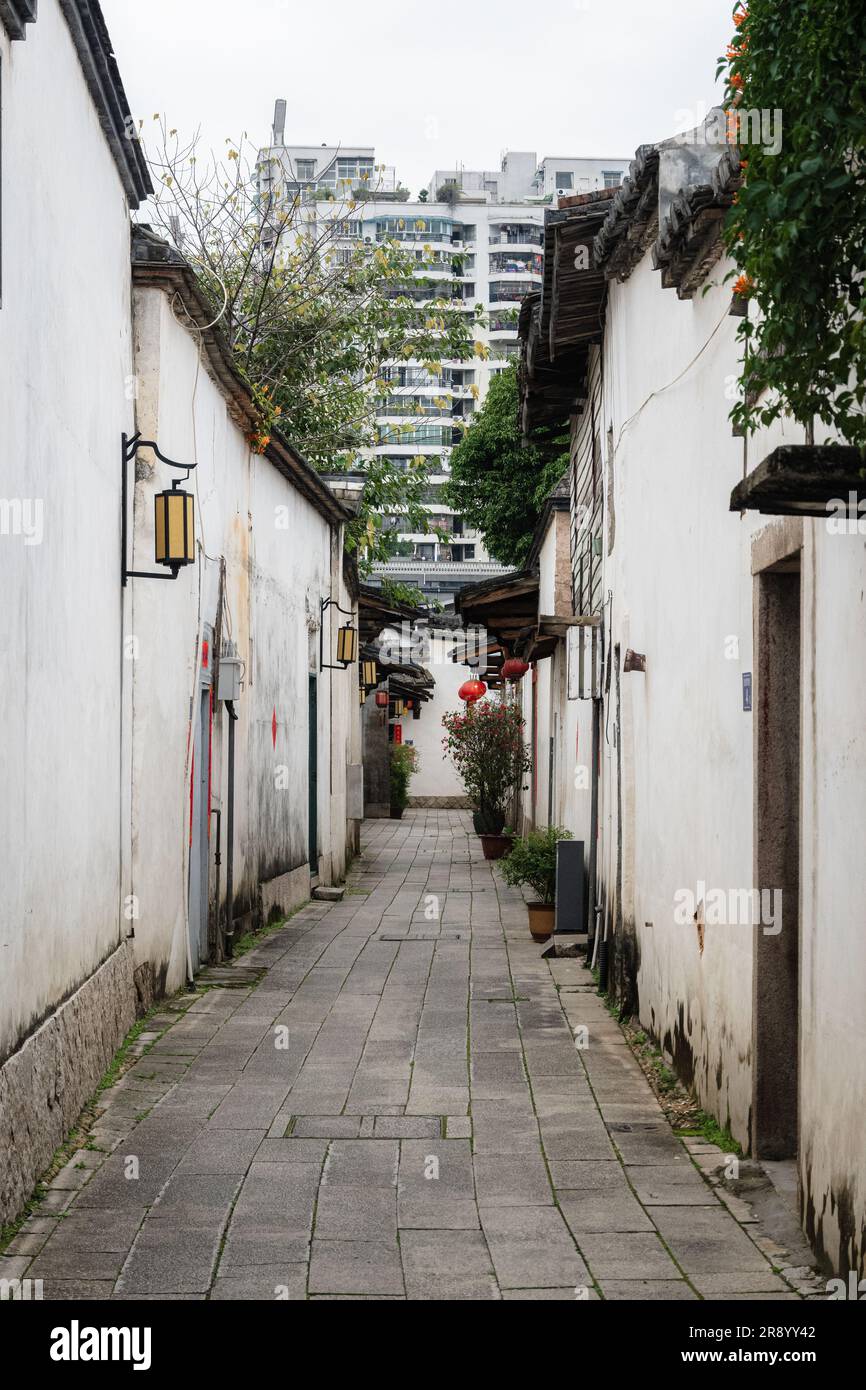 A tranquil street in the historic district of a Chinese city, lined ...