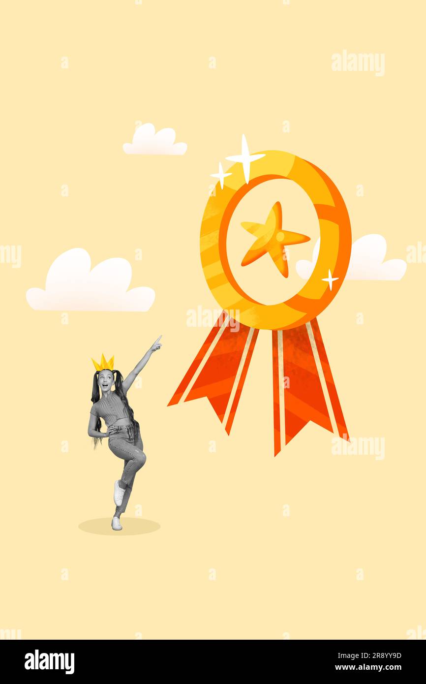 Picture collage 3d photo artwork of funky crazy girl hand showing ...