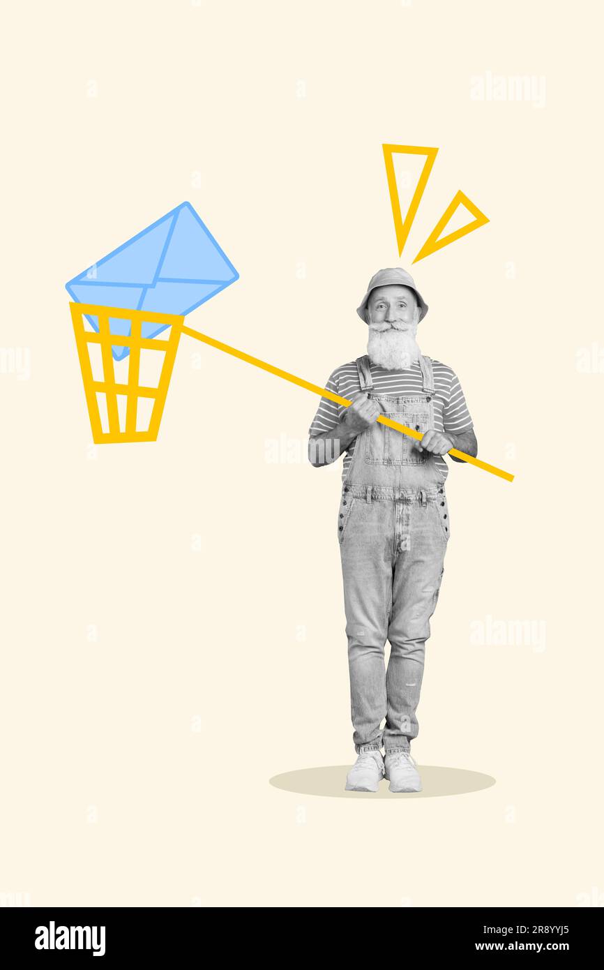 Picture minimalistic poster collage image of positive funky guy hold ...