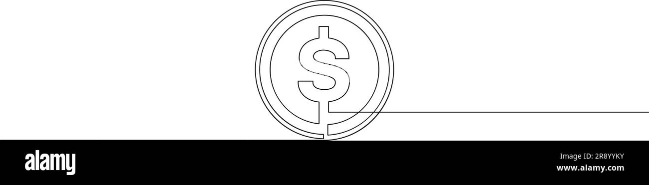 Single continuous line drawing us dollar coin. Country currency ...