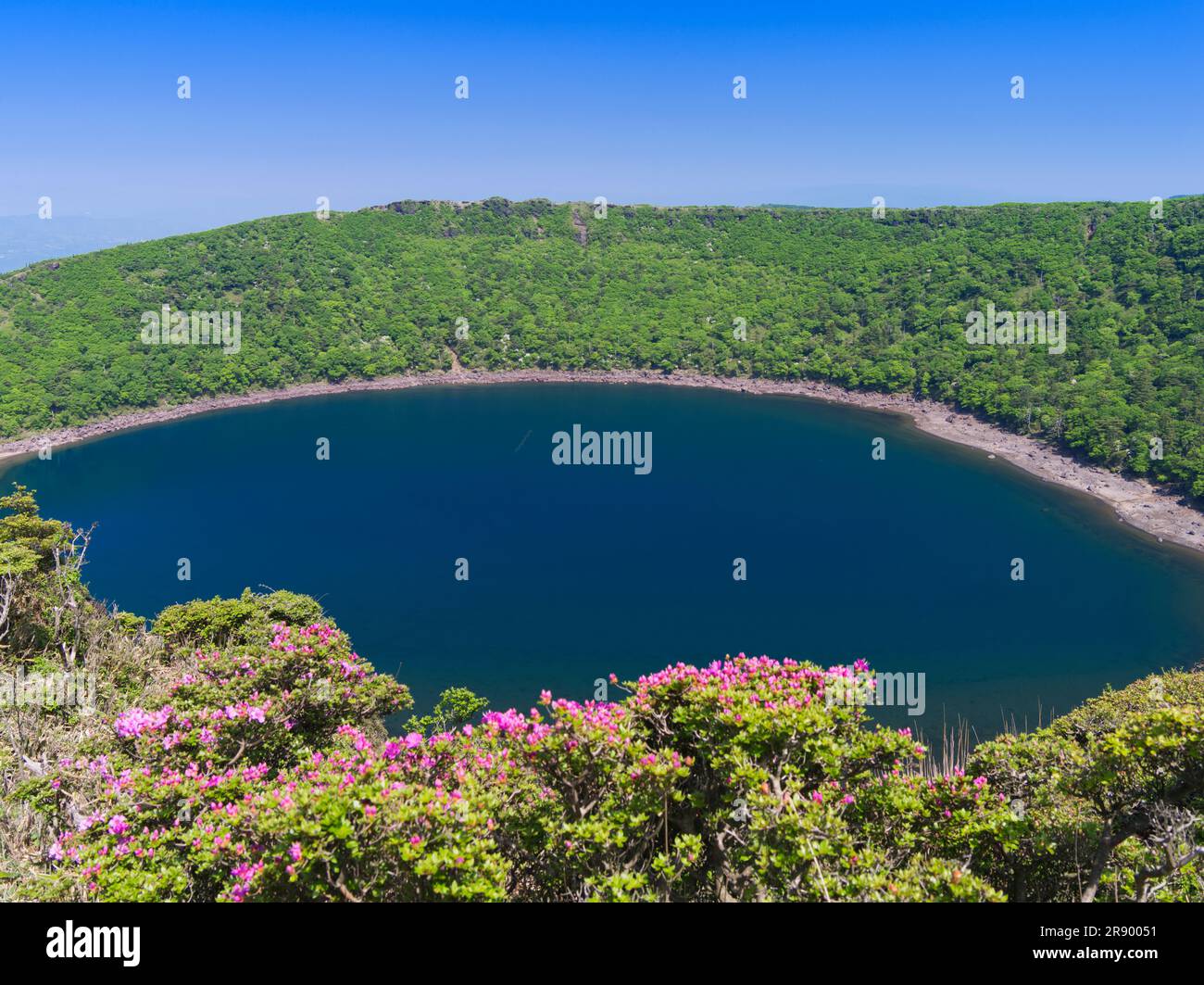 Mt. Miyama-kirishima and fresh green Onami Pond Stock Photo - Alamy