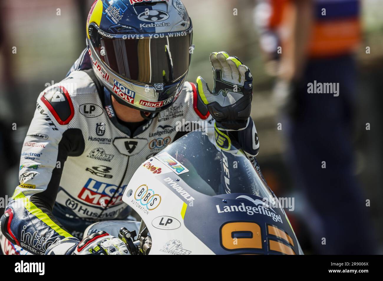 ASSEN – Collin Veijer (NED) on his Husqvarna waves during the second ...