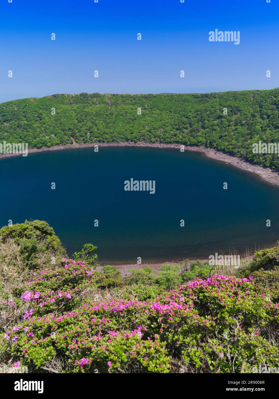 Mt. Miyama-kirishima and fresh green Onami Pond Stock Photo - Alamy