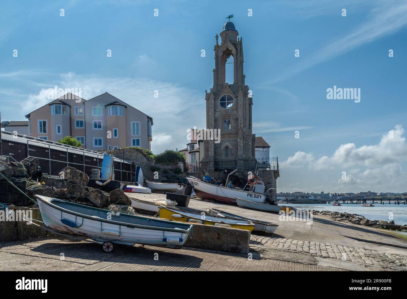 Peveril Point, Swanage, UK - June 21st 2023: Boatyard in front of the ...