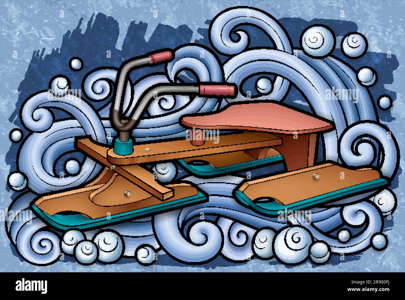 Cartoon cute doodle hand drawn sled illustration Stock Vector Image ...