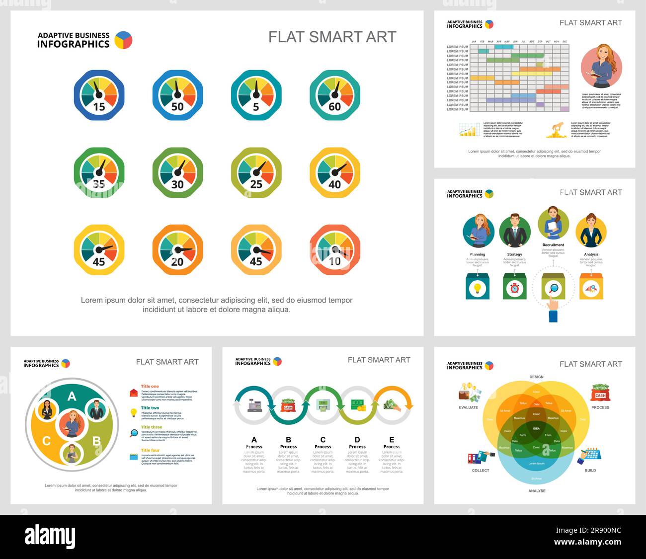 Colorful planning and marketing concept infographic charts set Stock ...