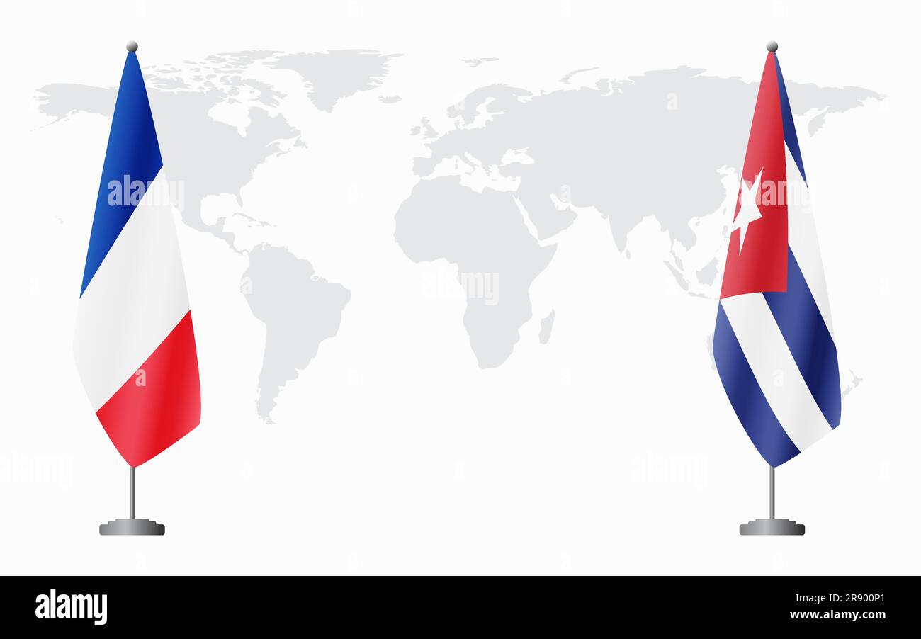 France and Cuba flags for official meeting against background of world ...