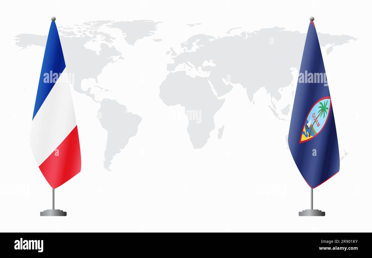 France and Guam flags for official meeting against background of world ...