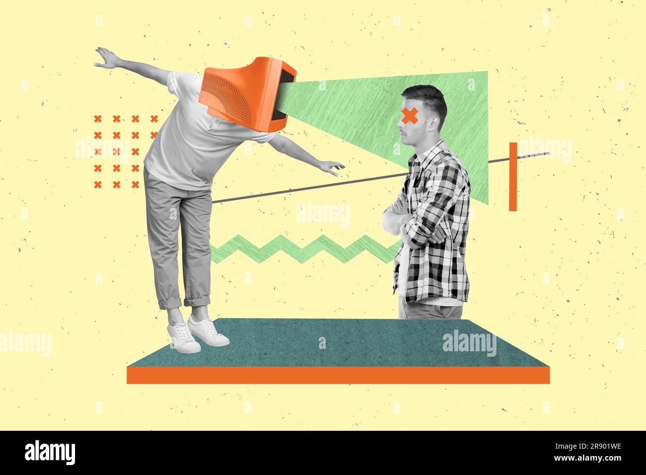 Creative banner poster collage design of folded hands confident ...