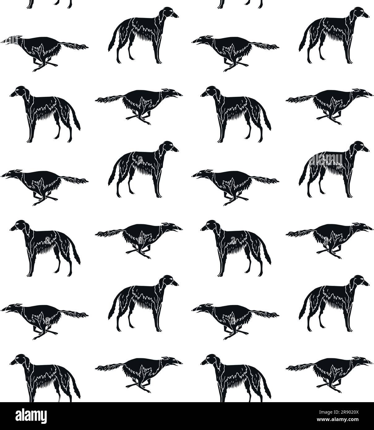 Vector seamless pattern of hand drawn sketch doodle Russian borzoi dog ...