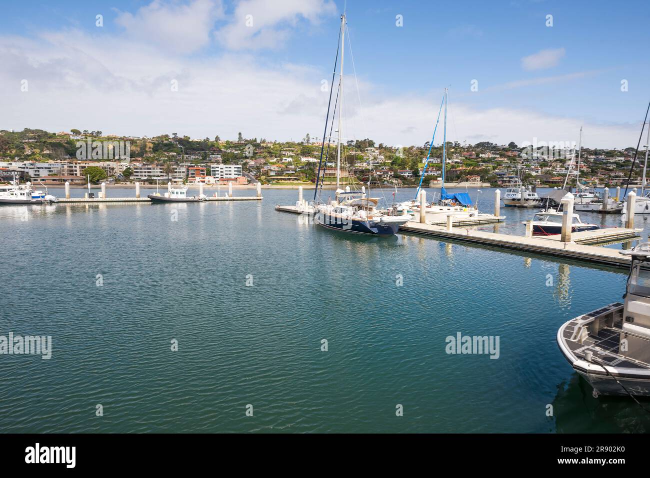 San Diego Harbor and boat marina at Shelter Island Shoreline Park. San ...