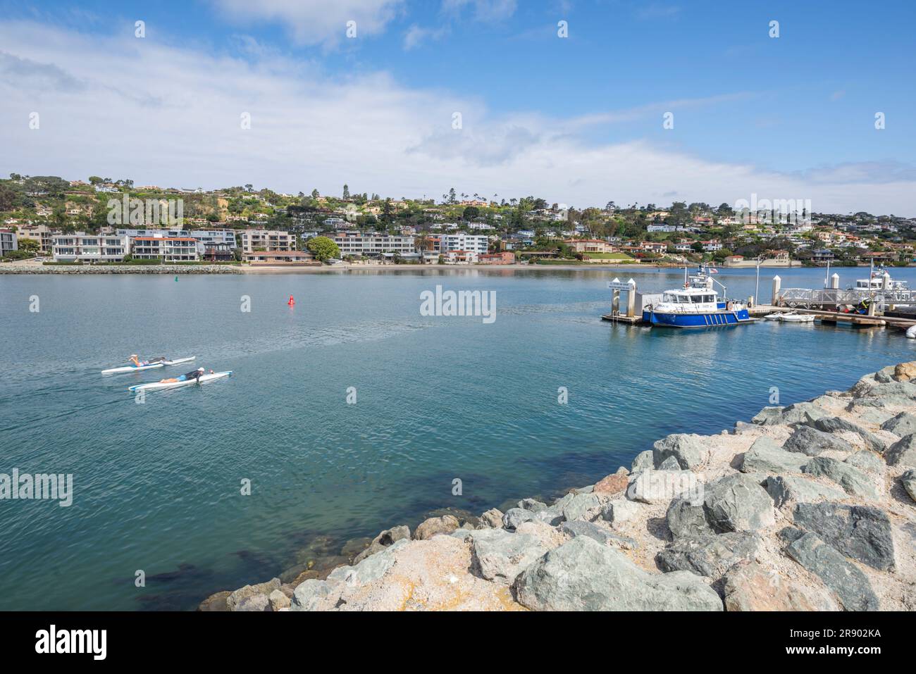 San Diego Harbor and boat marina at Shelter Island Shoreline Park. San ...