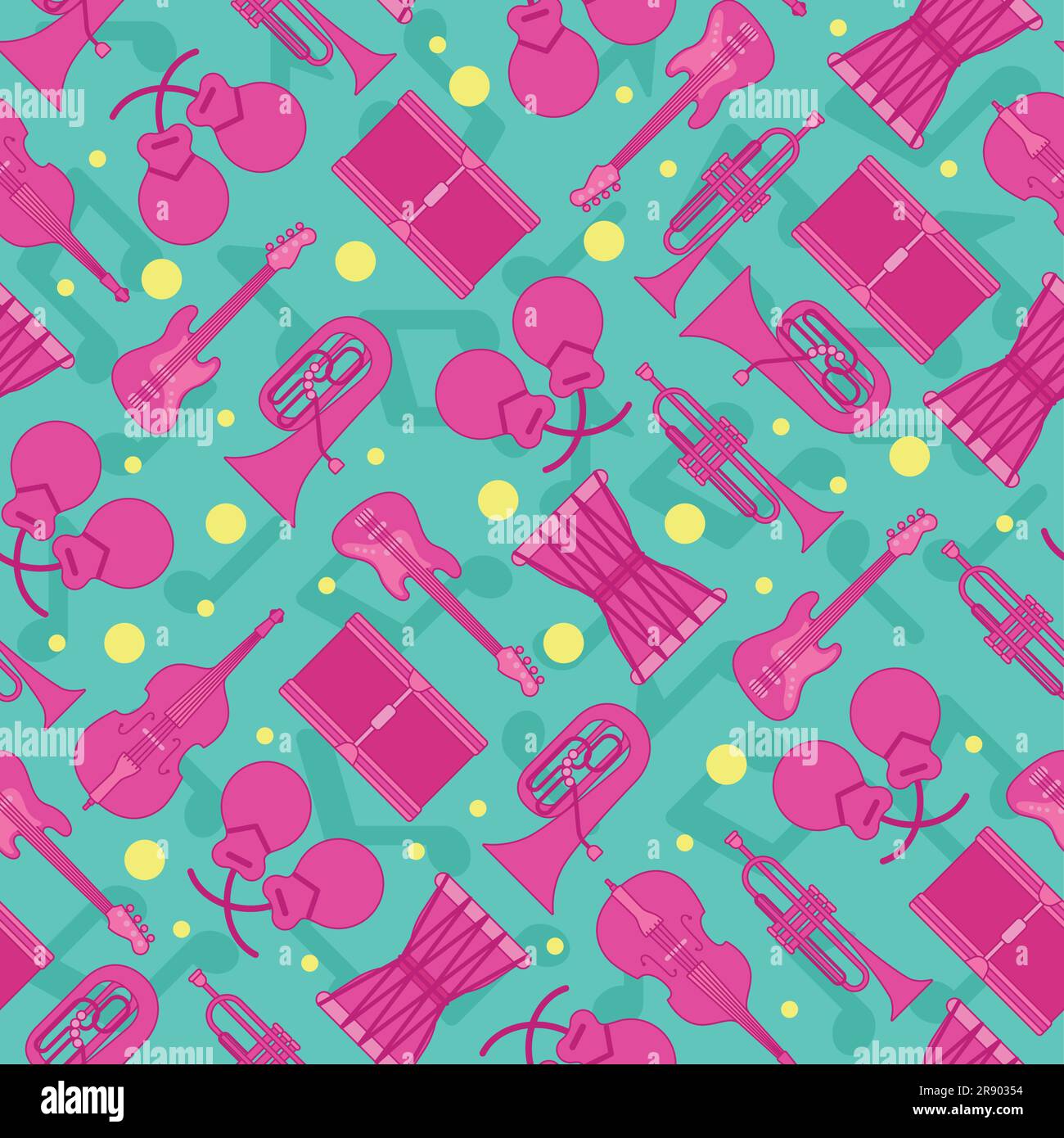 Colored seamless pattern background with musical instruments Vector ...