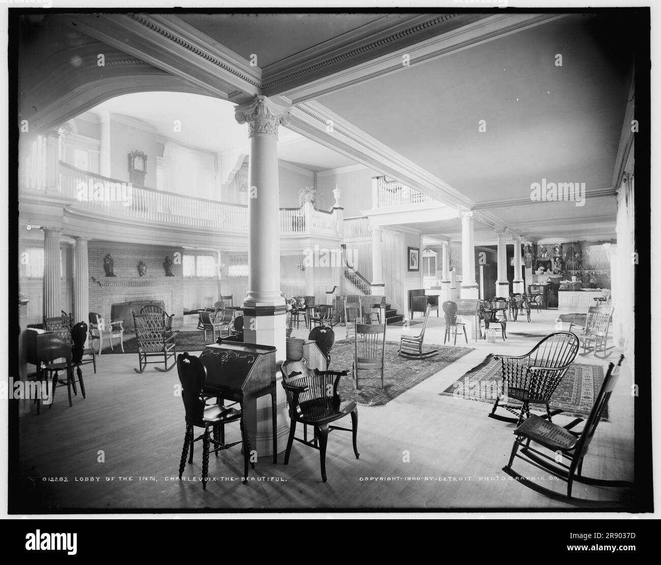 Lobby of the Inn, Charlevoix-the-Beautiful, c1900. Hotel in Michigan ...