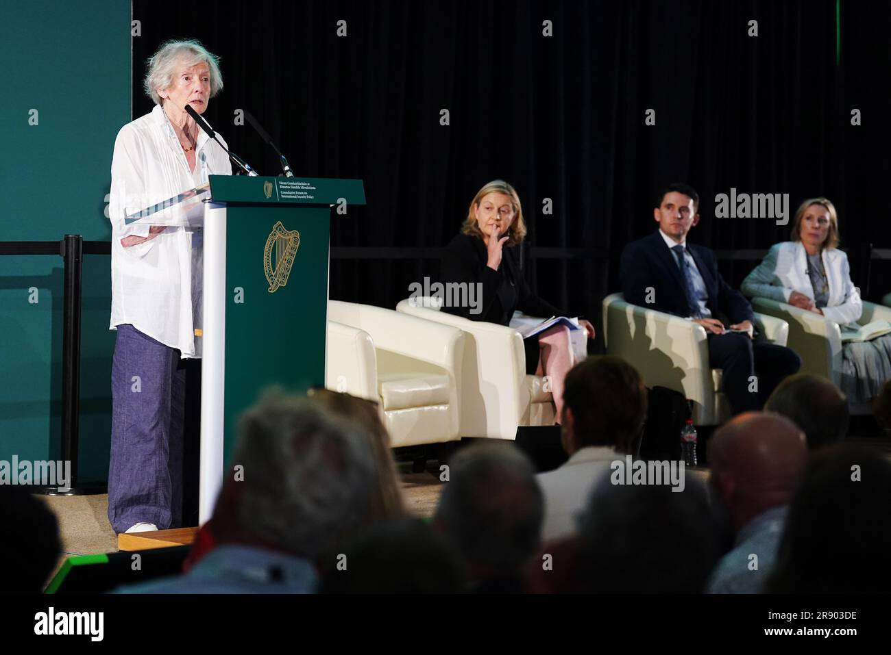 Peace activist Lelia Doolan takes to the stage to address the audience ...