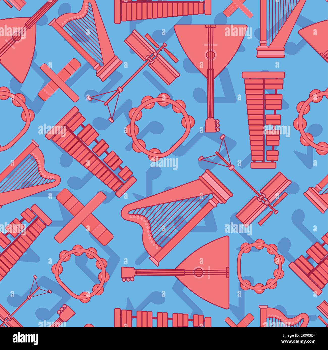 Colored seamless pattern background with musical instruments Vector ...