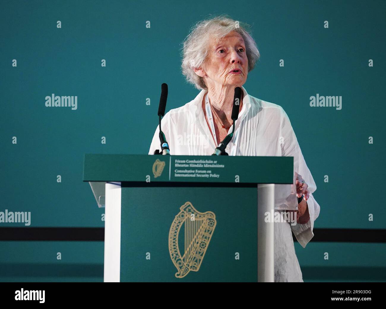 Peace activist Lelia Doolan takes to the stage to address the audience ...