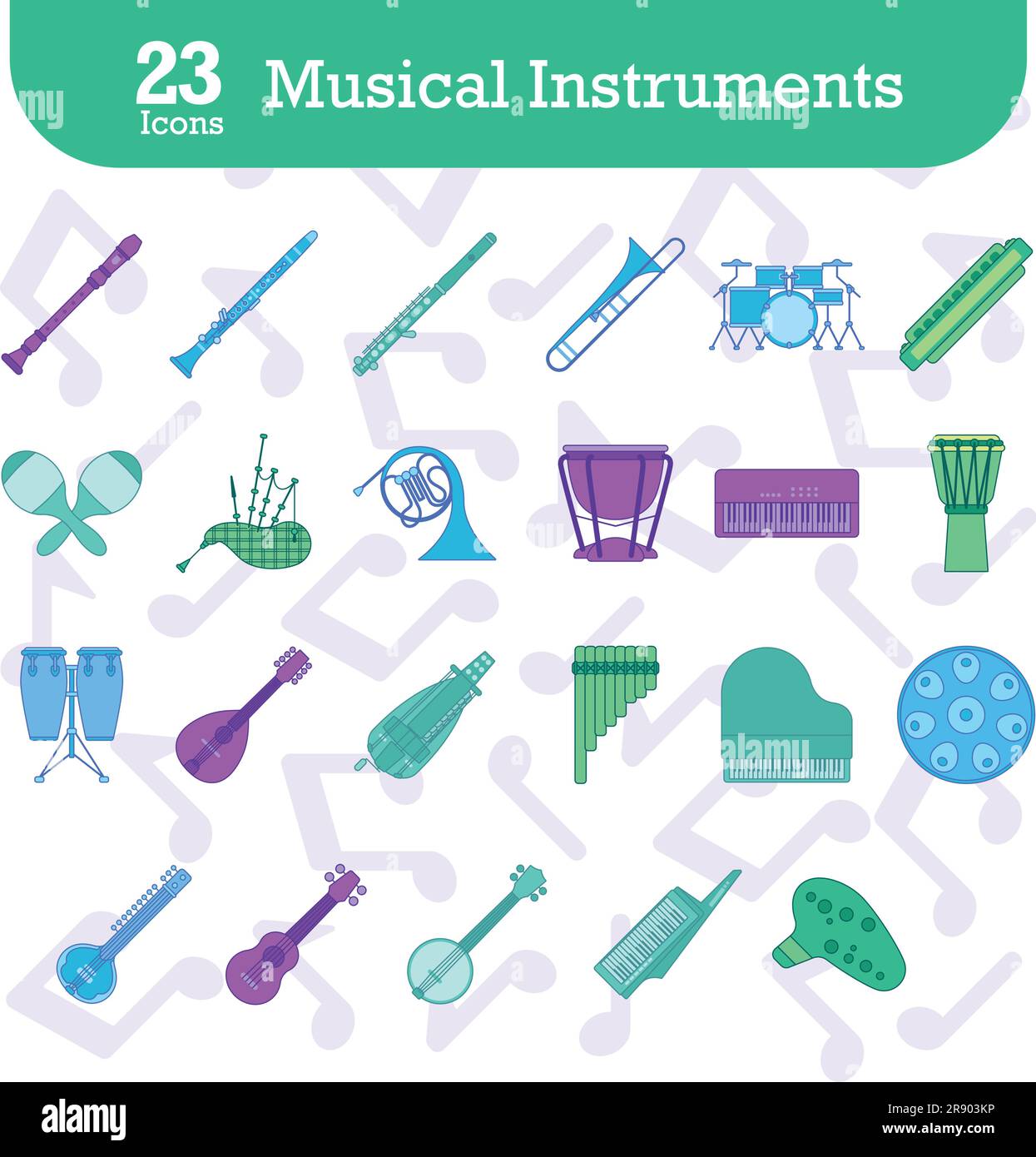 Set of colored musical instruments icons Vector Stock Vector Image ...