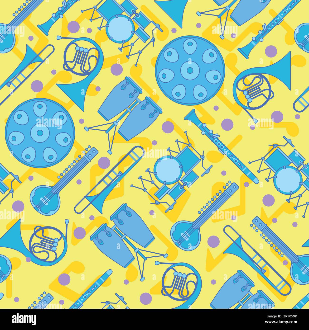 Colored seamless pattern background with musical instruments Vector ...