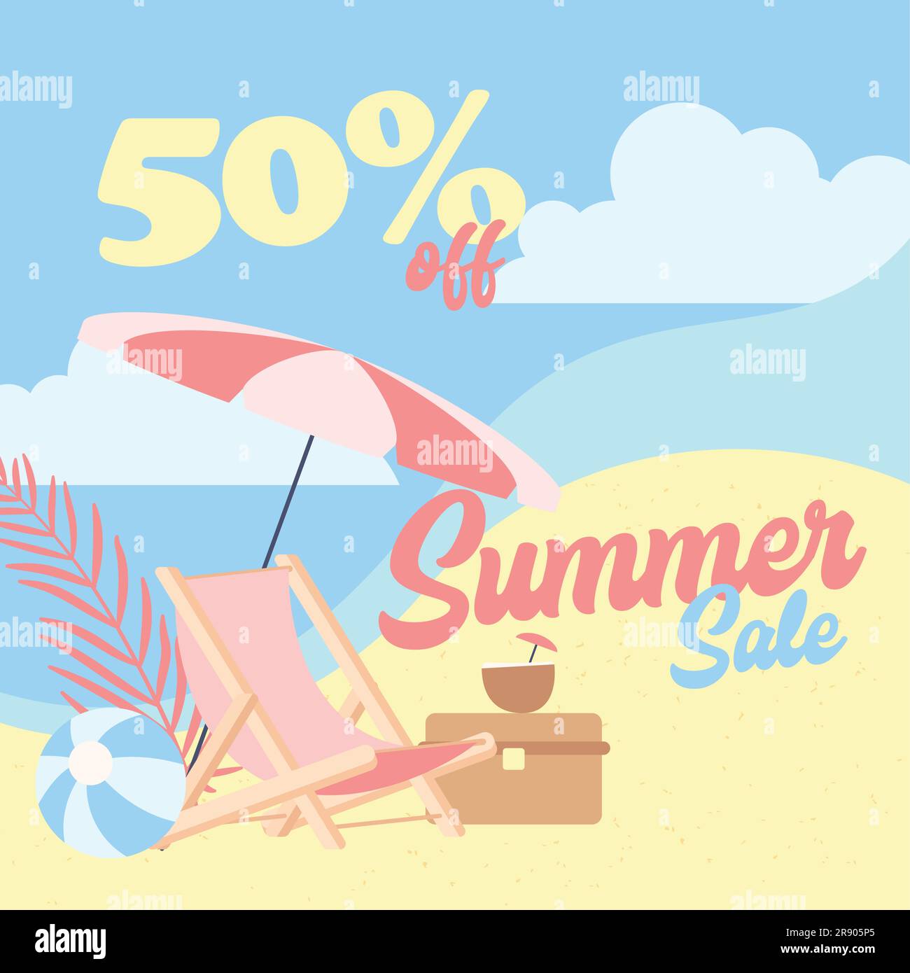 Summer sale discount poster with summer landscape Vector Stock Vector ...