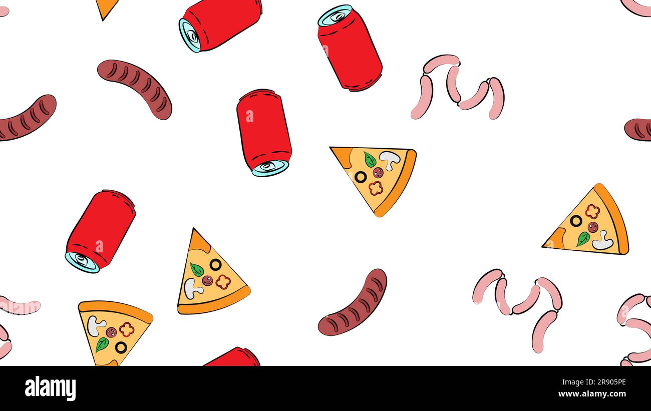 Seamless endless pattern of different delicious hearty hot sausages ...