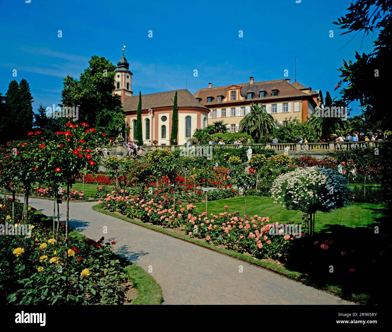 Park, castle and church, Mainau Island, Lake Constance, Baden ...